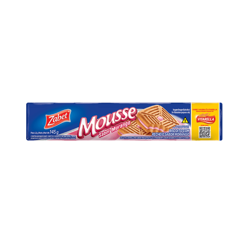 Recheado Mousse Morango Zabet | Vitarella - Tem diferença. Tem sabor.